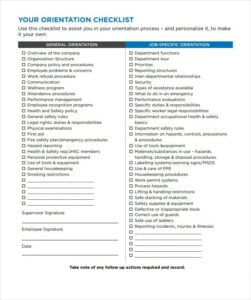 Printable Orientation Checklist Template