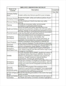 Printable Orientation Checklist Template