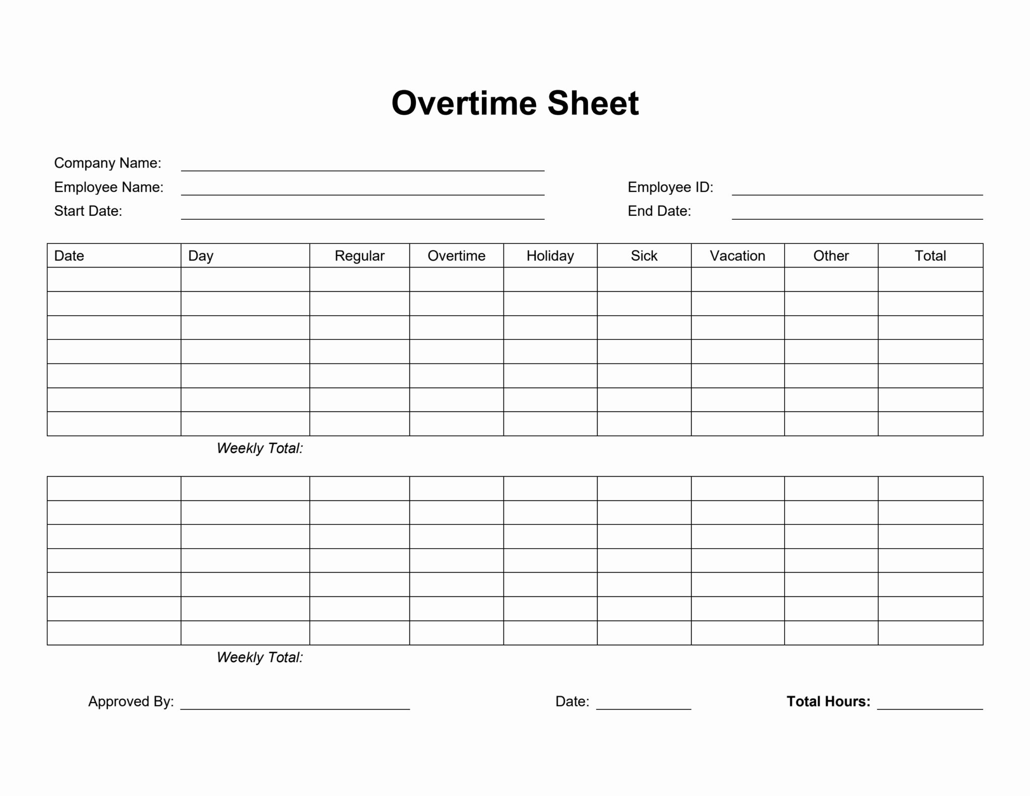 Overtime Hours Tracker Template (Excel)