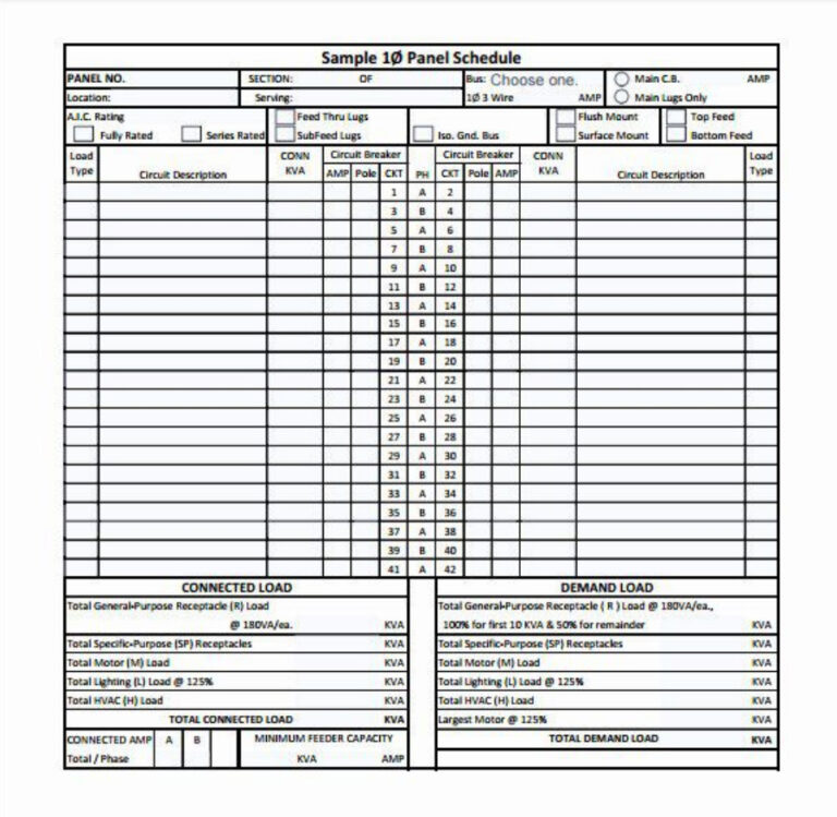 Printable Panel Schedule Template