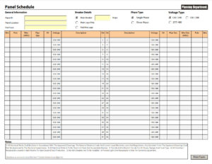 Printable Panel Schedule Template