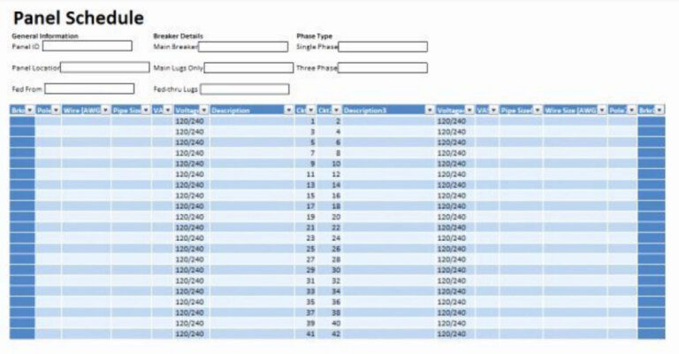 Printable Panel Schedule Template