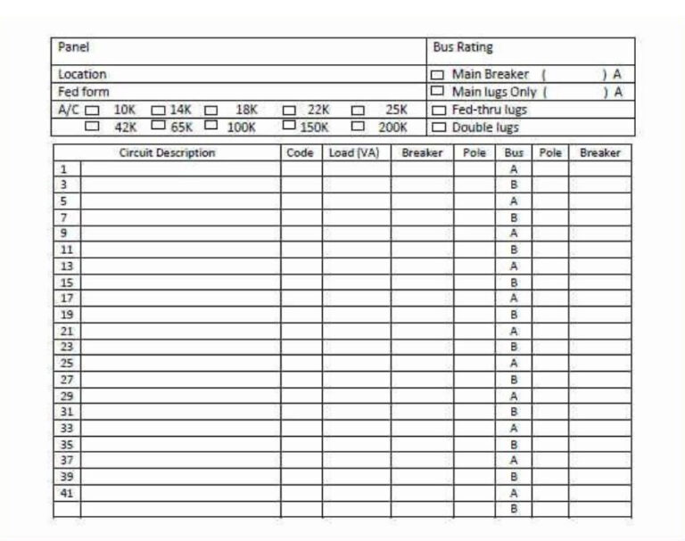 Printable Panel Schedule Template