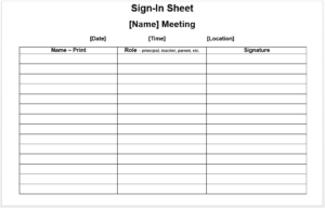 Parent Meeting Sign-in Sheet Template