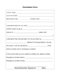 Free Printable Parent Permission Form