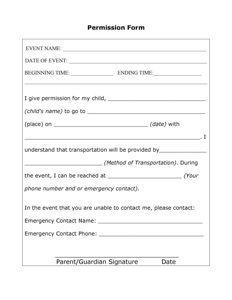 Free Printable Parent Permission Form