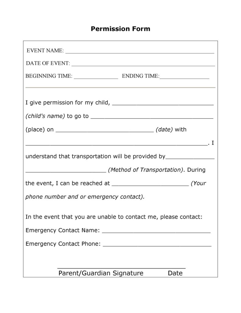 Free Printable Parent Permission Form