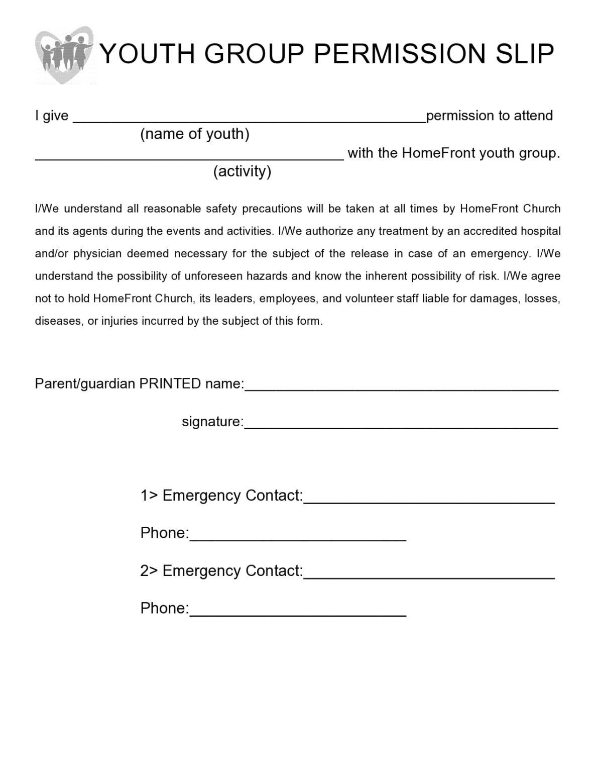 Printable Parent Permission Slip Template