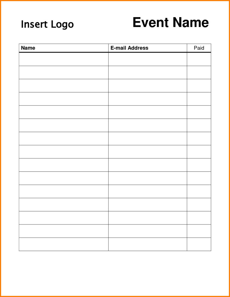 Parent Meeting Sign-in Sheet Template