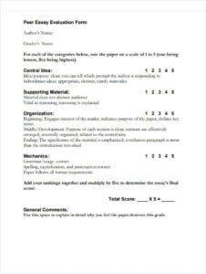 Printable Peer Evaluation Form