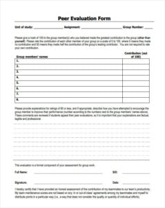 Printable Peer Evaluation Form