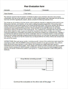 Printable Peer Evaluation Form