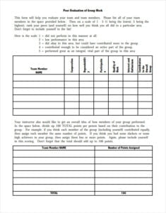 Printable Peer Evaluation Form