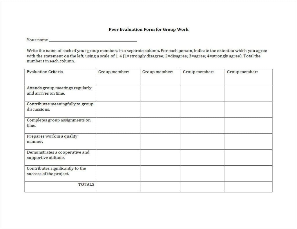 Printable Peer Evaluation Form