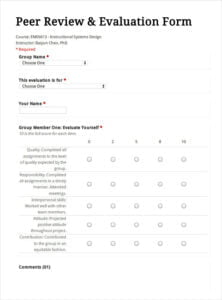 Printable Peer Evaluation Form