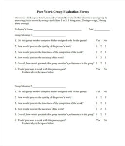 Printable Peer Evaluation Form