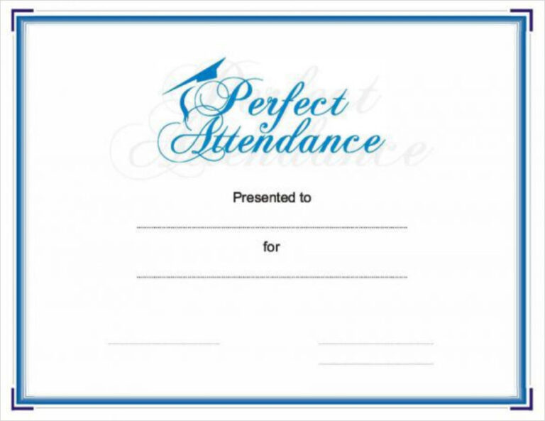 Printable Perfect Attendance Award Template