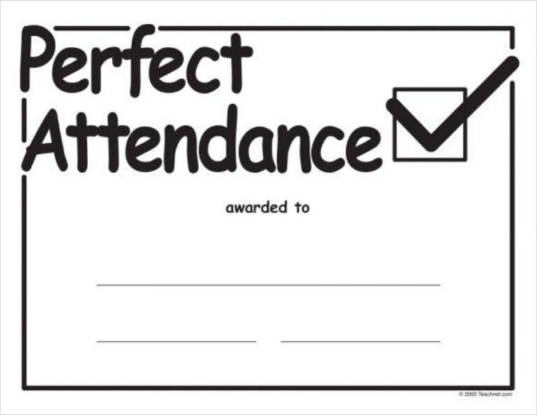 Printable Perfect Attendance Award Template