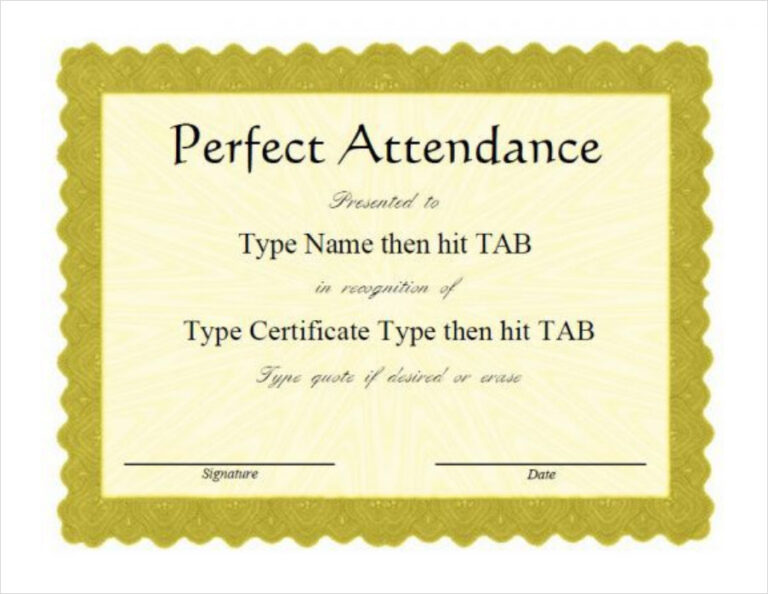 Printable Perfect Attendance Award Template
