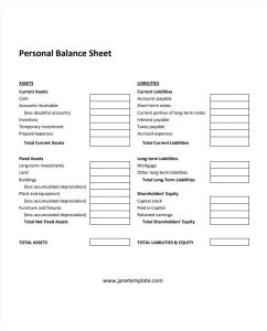 Printable Personal Balance Sheet Template
