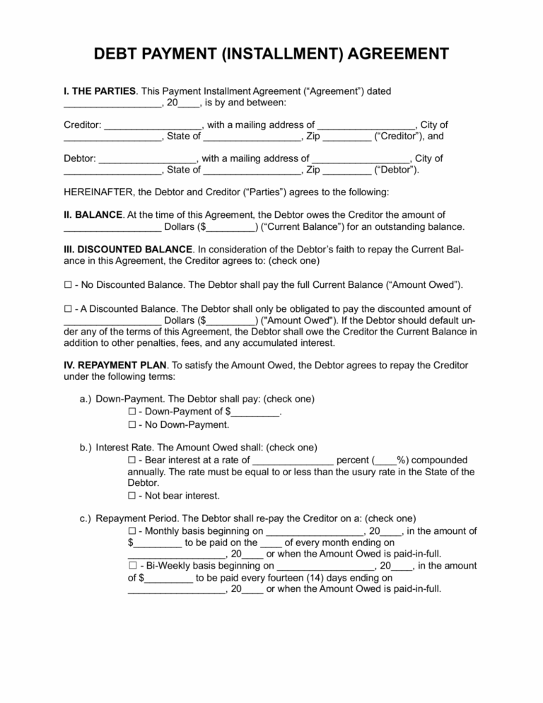 Personal Debt Agreement Template (Word)