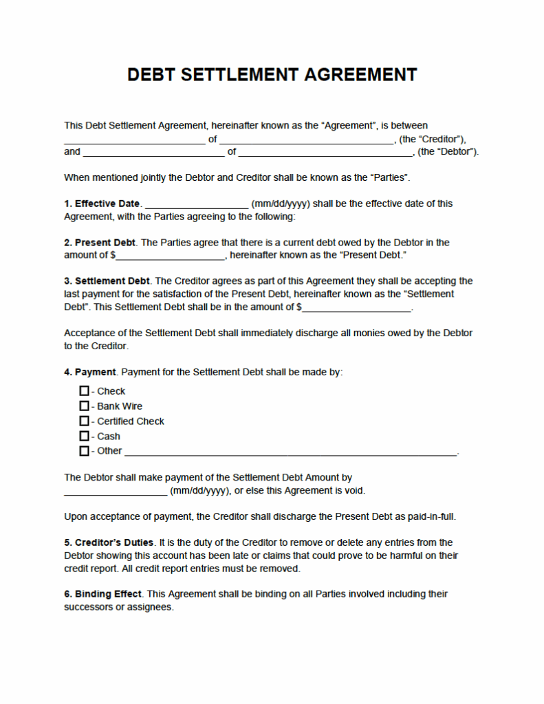 Personal Debt Agreement Template (Word)