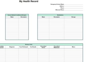 Personal Medical Health Record Sheet Template