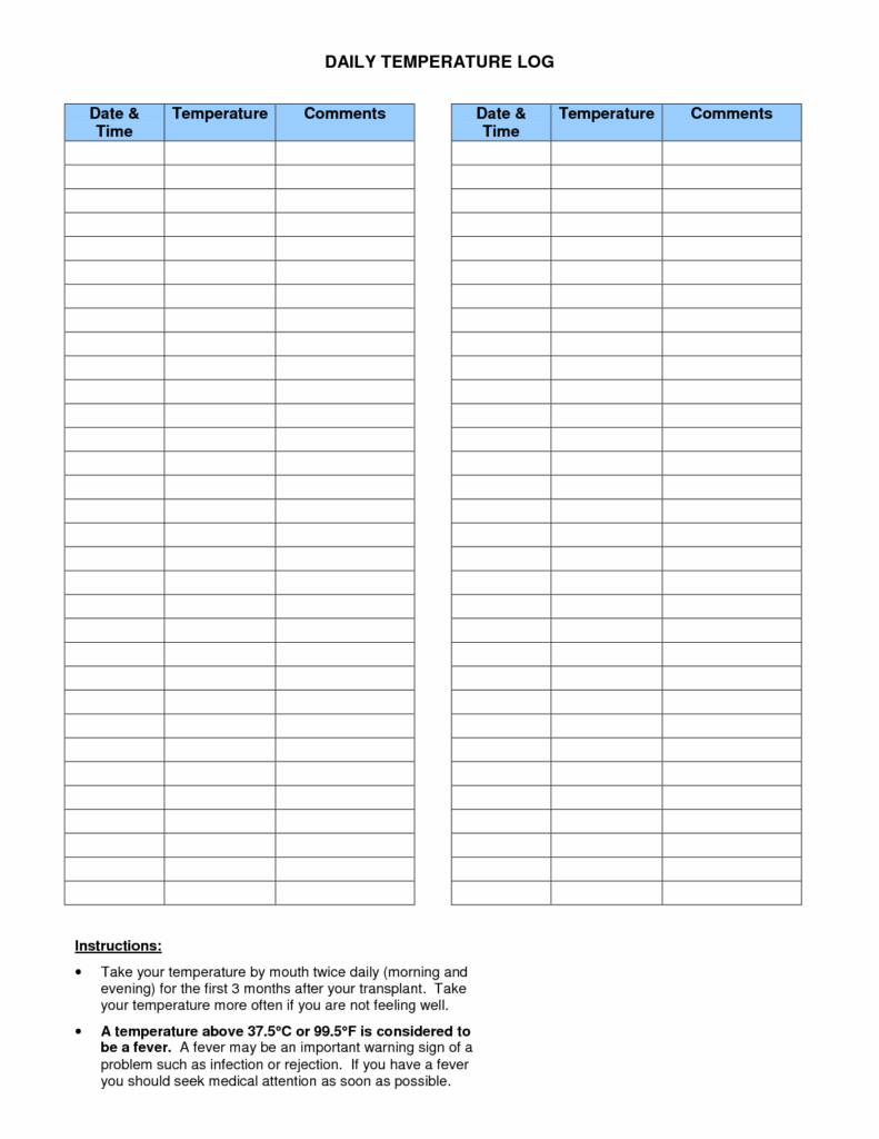 Personal Temperature Log Template