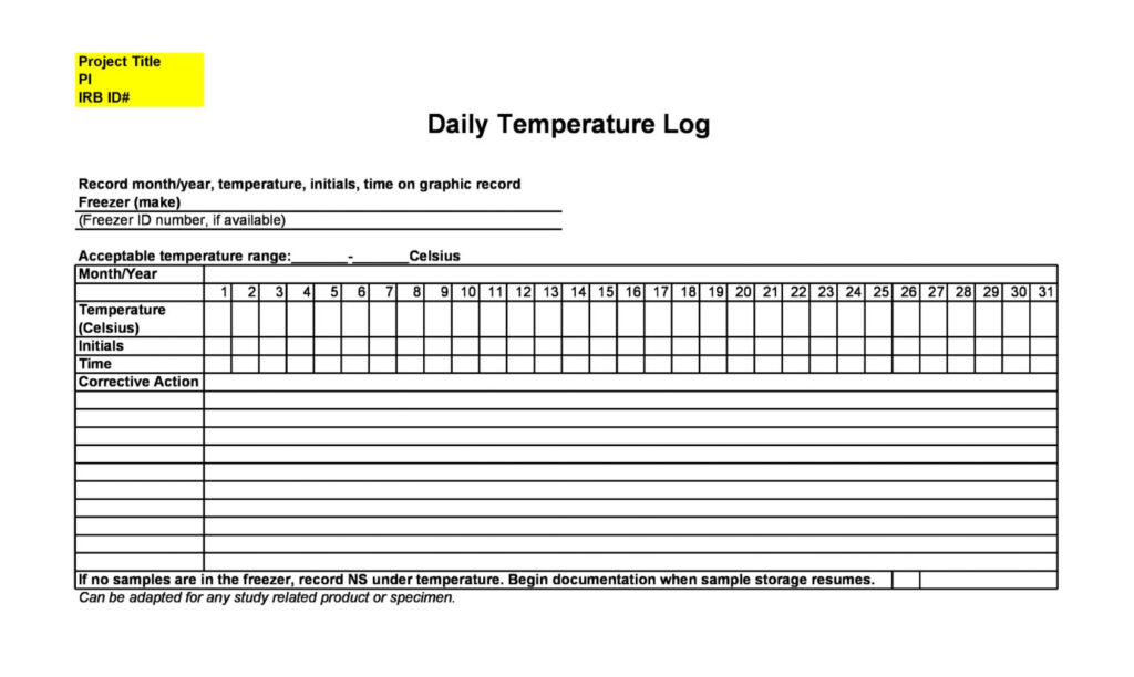 Personal Temperature Log Template