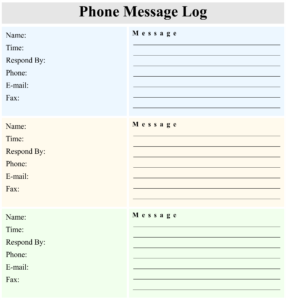 Printable Phone Message Log Template