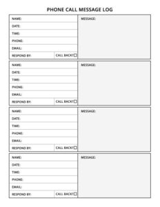 Printable Phone Message Log Template