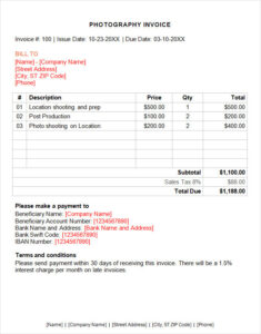 Printable Photography Invoice Template
