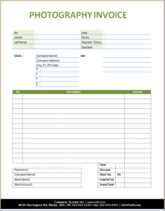 Printable Photography Invoice Template