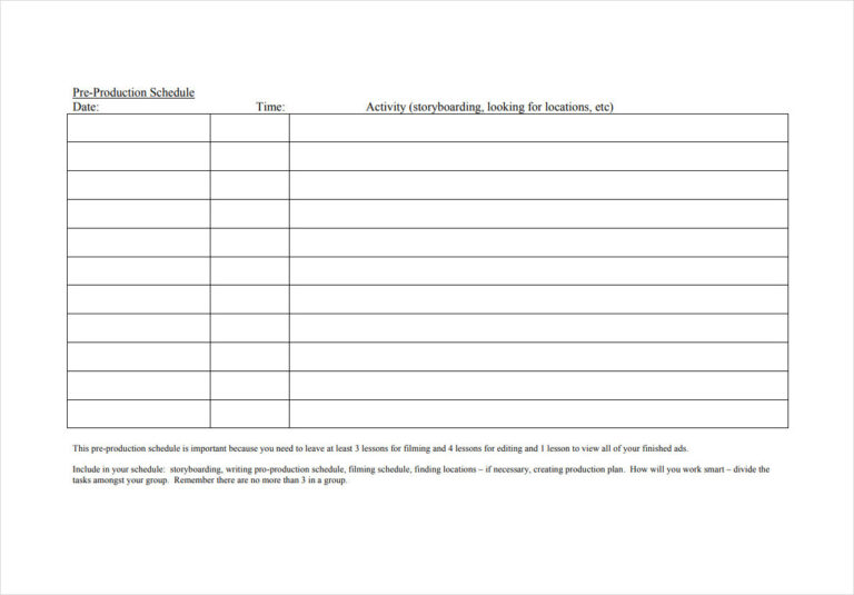 Film Shooting Schedule Template