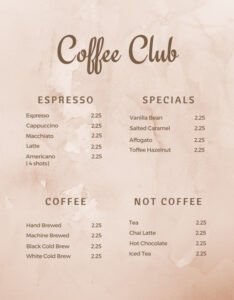 Printable Drink Menu Template