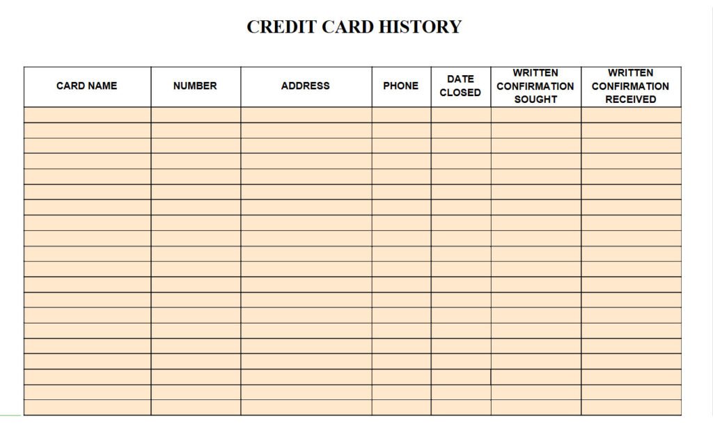 Printable Credit Card Use Log Template