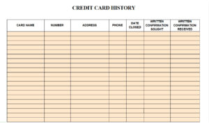 Printable Credit Card Use Log Template