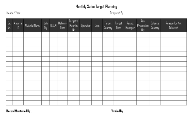 Printable Monthly Sales Target Template