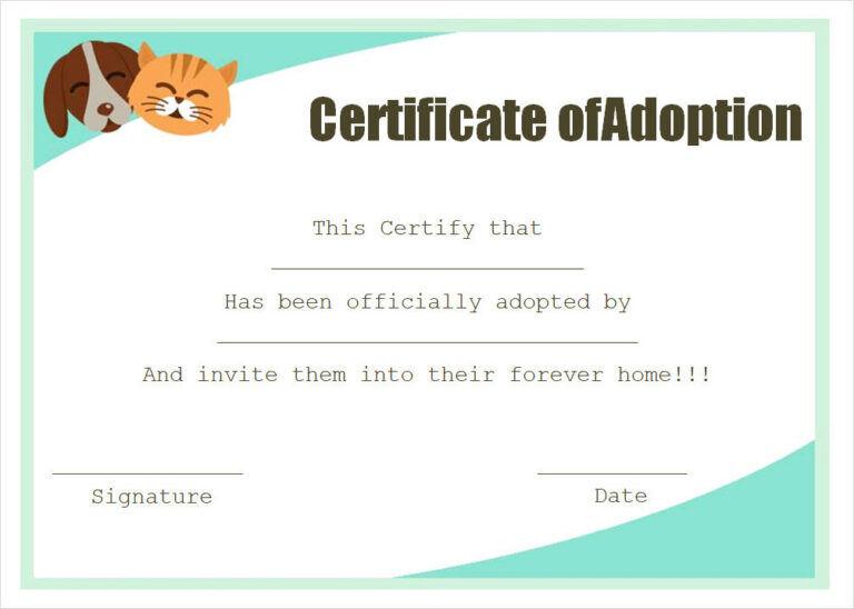 Printable Dog Adoption Certificate Template