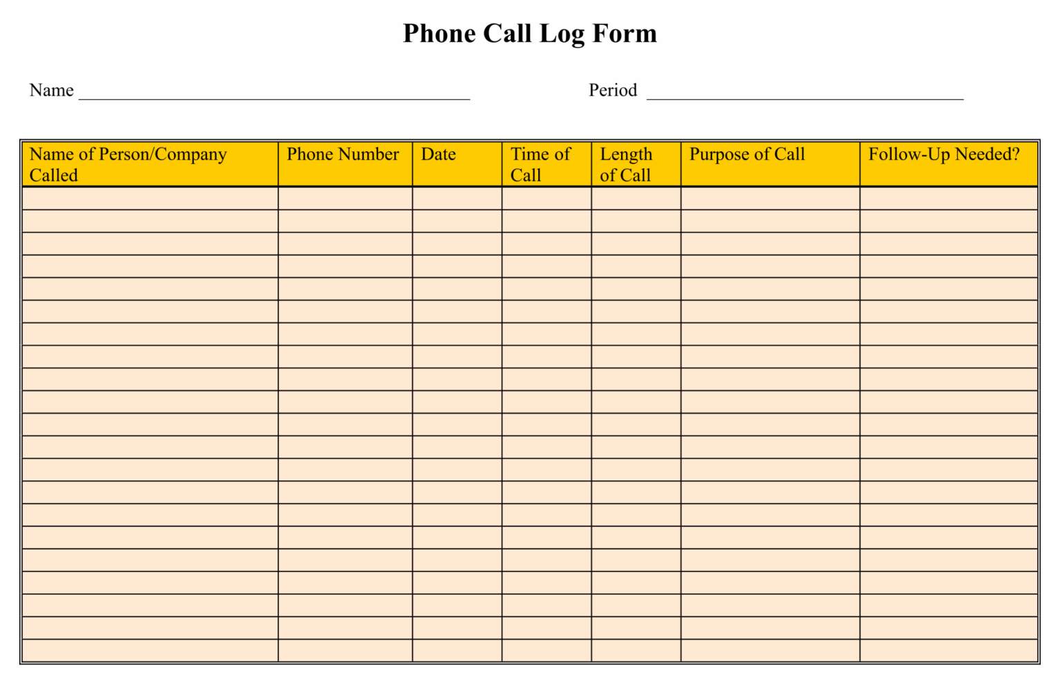 Free Printable Phone Call Log Template