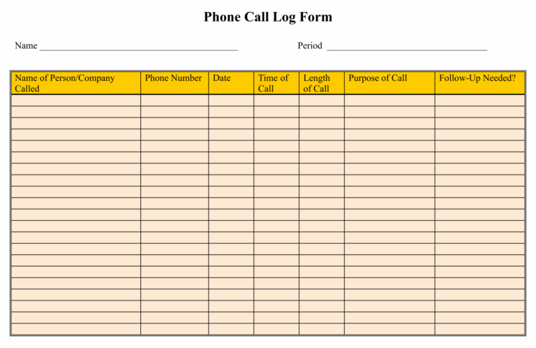Free Printable Phone Call Log Template