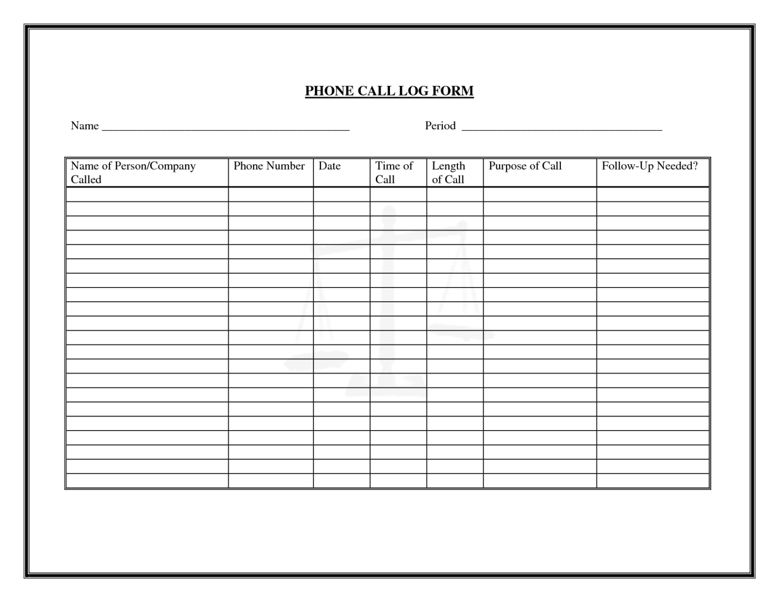 Free Printable Phone Call Log Template