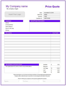 Free Printable Price Quotation Template
