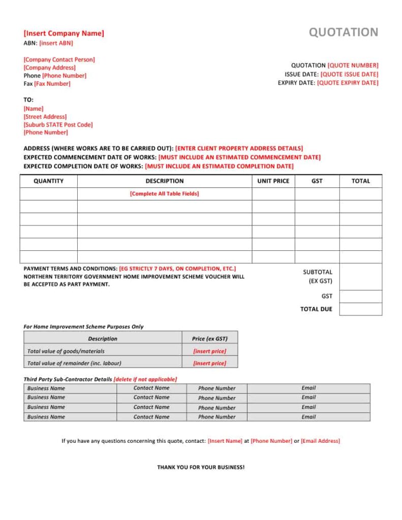 Free Printable Price Quotation Template