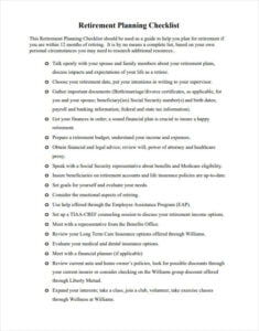 Printable Retirement Planning Checklist Template