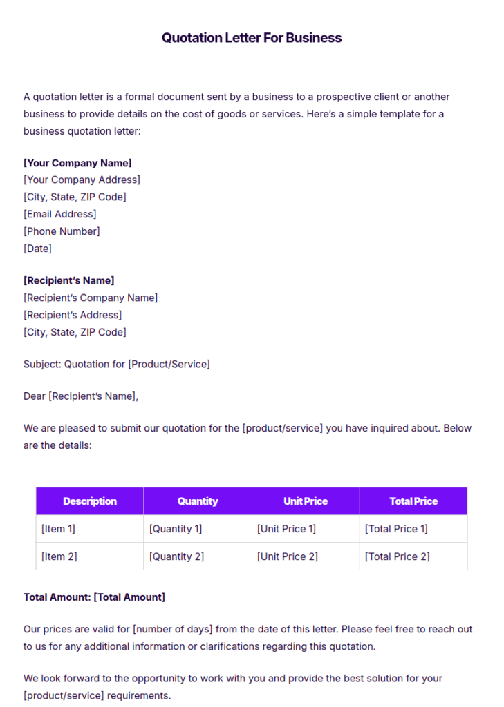 Quotation Letter Template (Word)