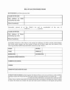 Printable RV Bill of Sale Form