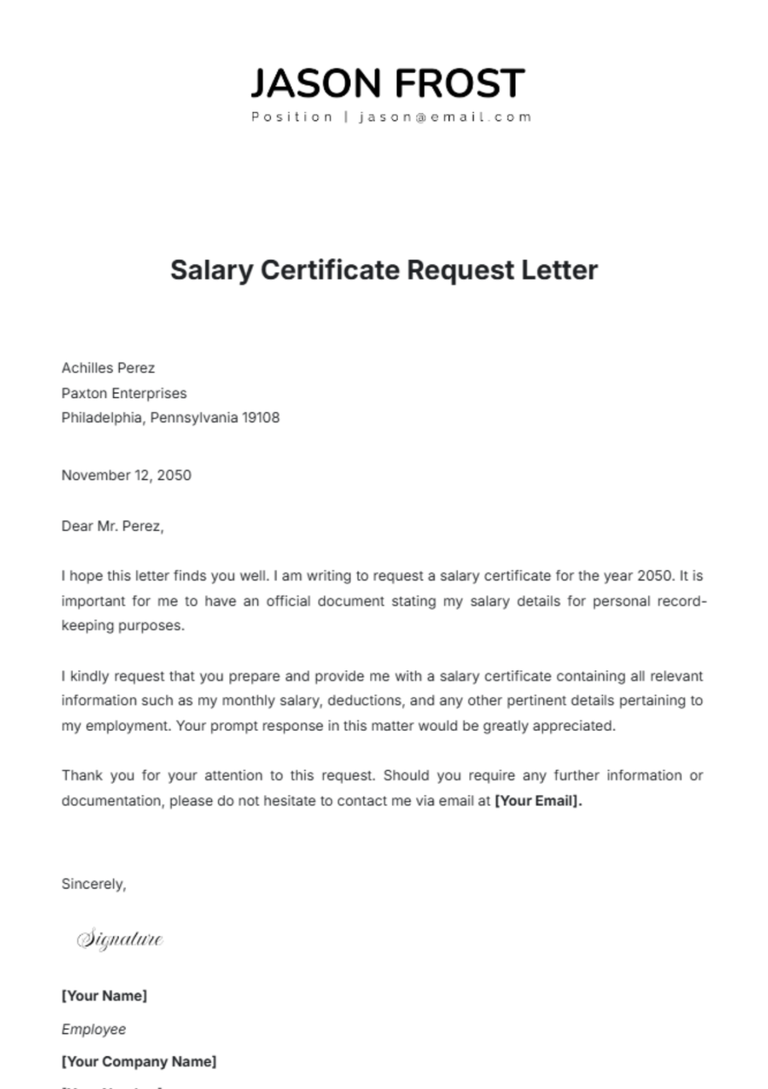 Salary Request Letter Template (Word)