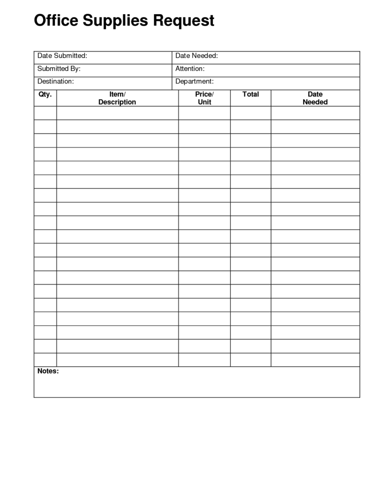 Printable Supply Order Sheet Template