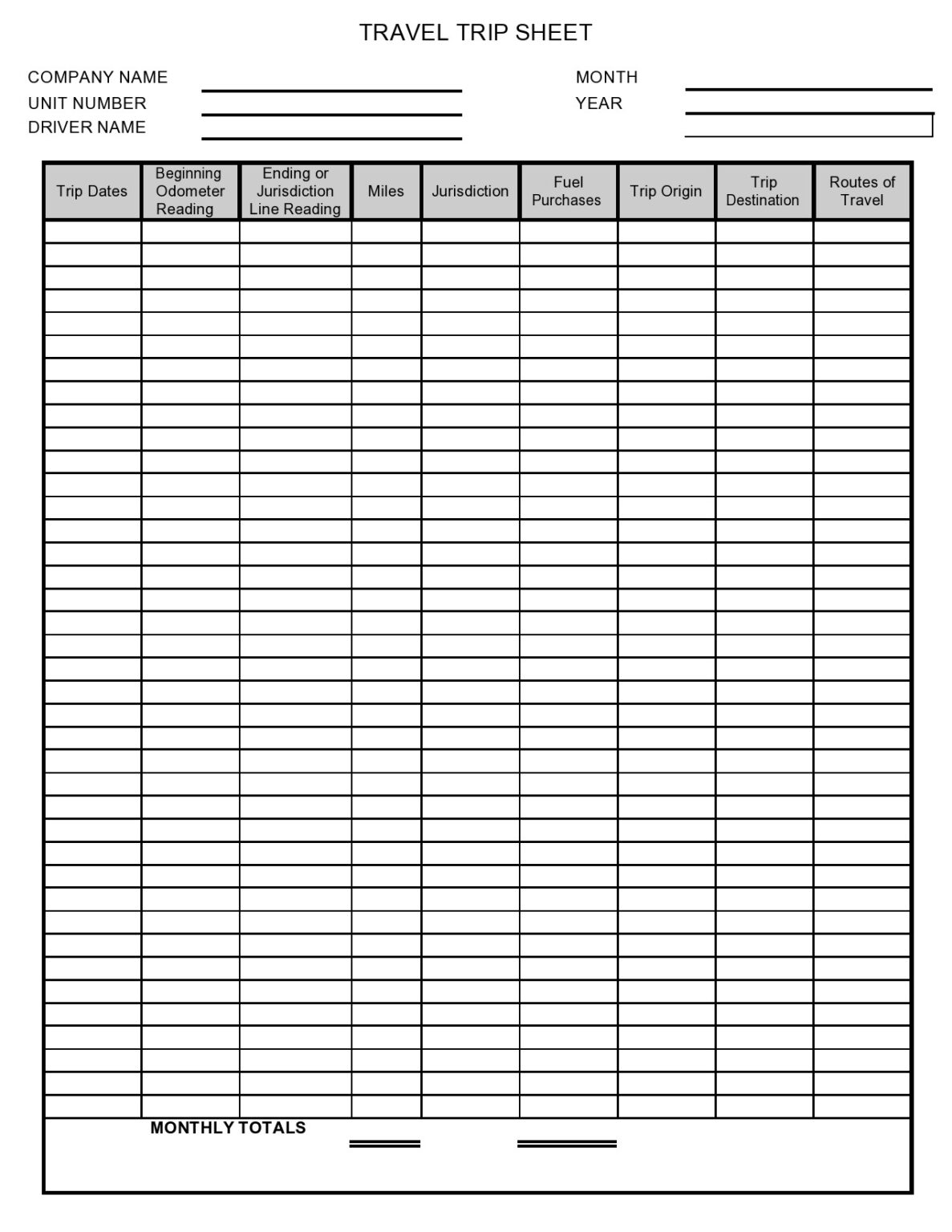 Printable Travel Log Template (Excel)